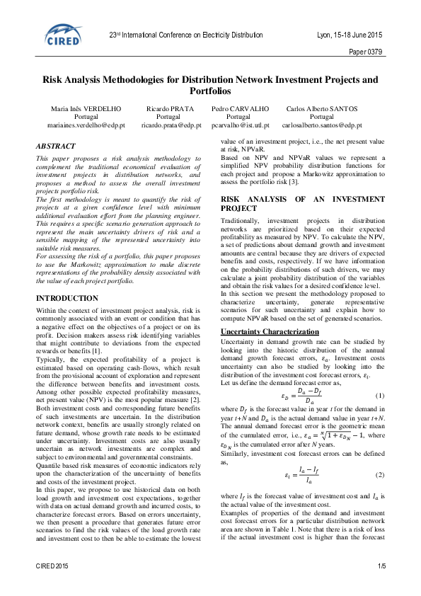 (PDF) Risk Analysis Methodologies for Distribution Network Investment ...