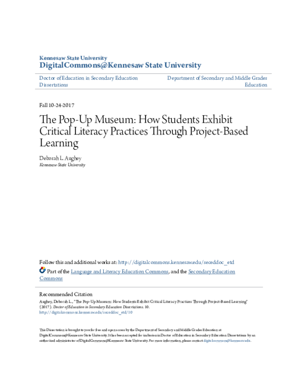 (PDF) The Pop-Up Museum: How Students Exhibit Critical Literacy ...