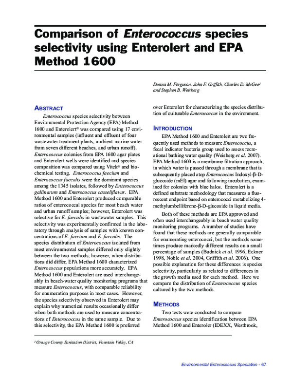 (PDF) Comparison of Enterococcus species selectivity using Enterolert ...