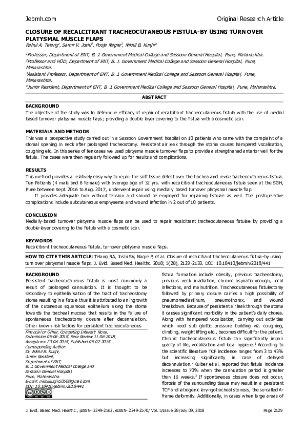 (PDF) Closure of Recalcitrant Tracheocutaneous Fistula-By Using Turn ...