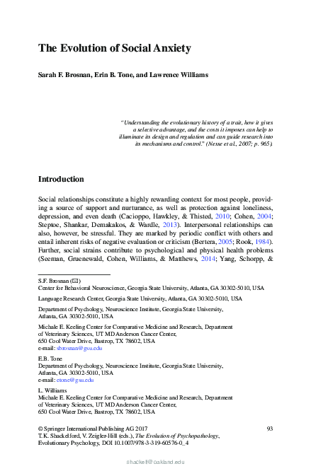 (PDF) The Evolution of Social Anxiety