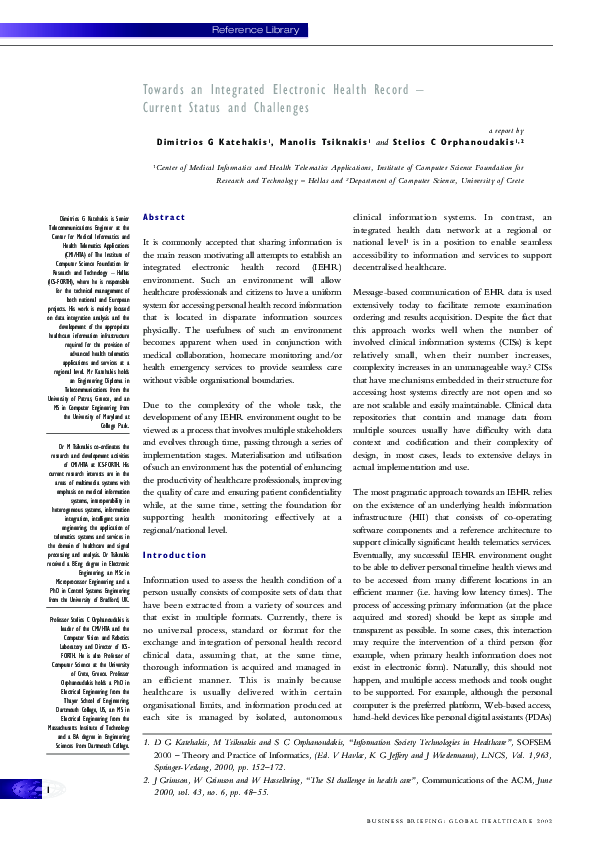 (PDF) Towards an Integrated Electronic Health Record-Current Status and ...