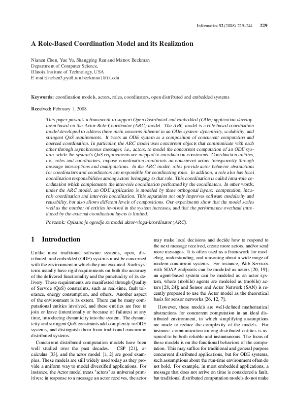 Pdf A Role Based Coordination Model And Its Realization
