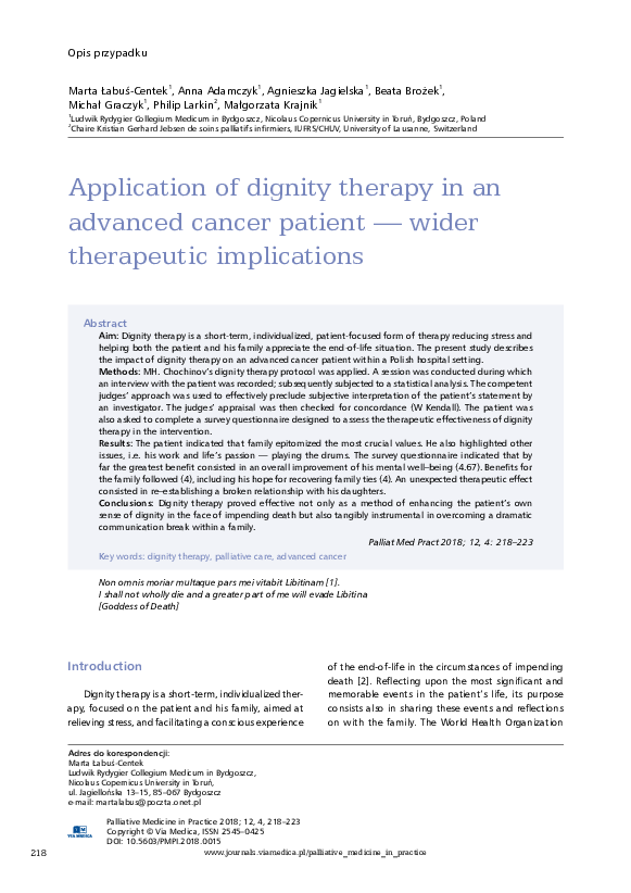 (PDF) Application of dignity therapy in an advanced cancer patient ...