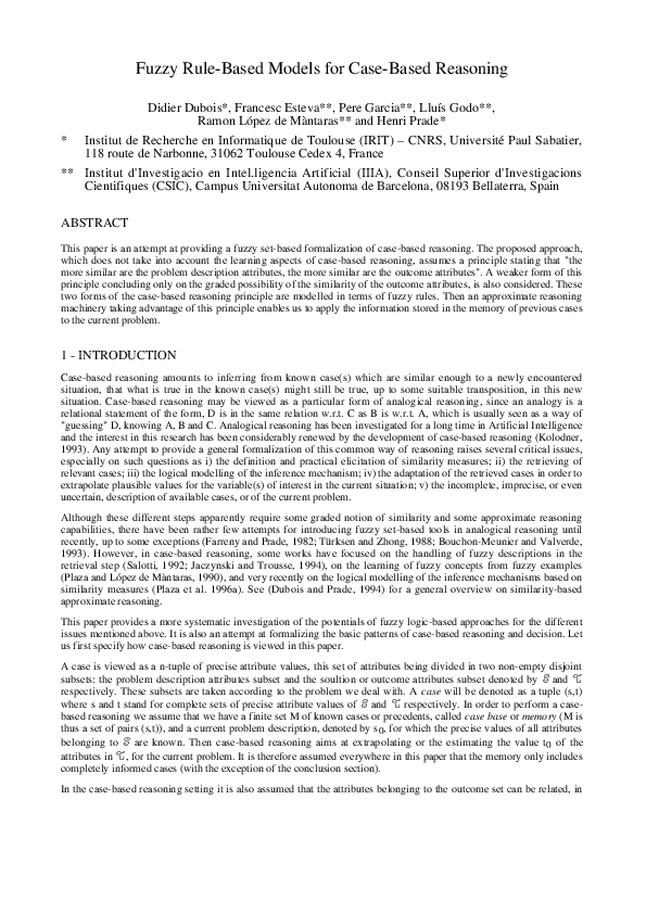 (PDF) Fuzzy rule-based models for case-based reasoning