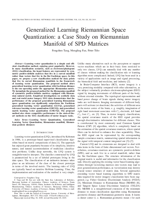 (PDF) Generalized Learning Riemannian Space Quantization: A Case Study on Riemannian Manifold of ...