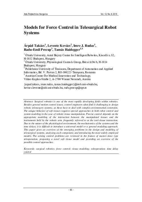 (PDF) Models for Force Control in Telesurgical Robot Systems