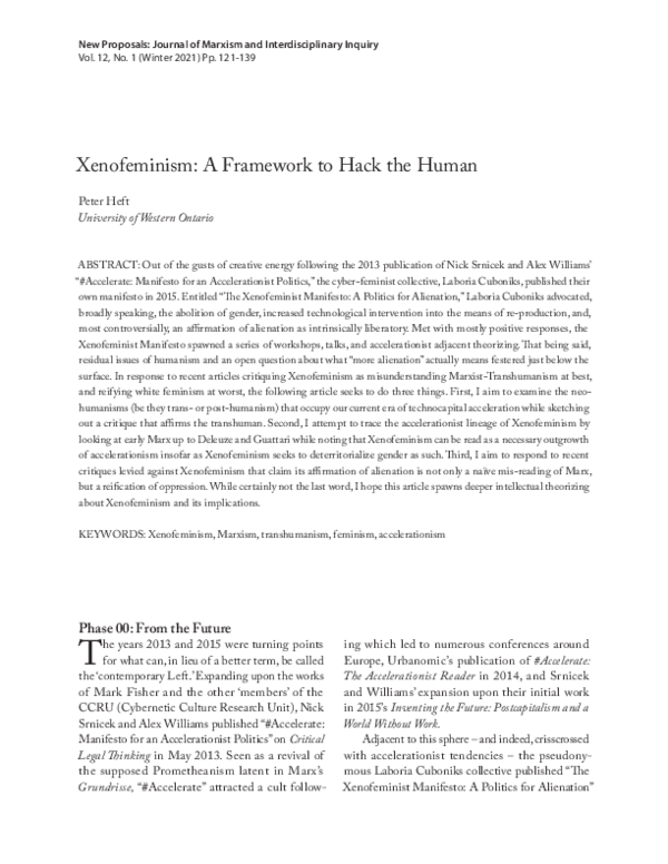 (PDF) Xenofeminism: A Framework to Hack the Human