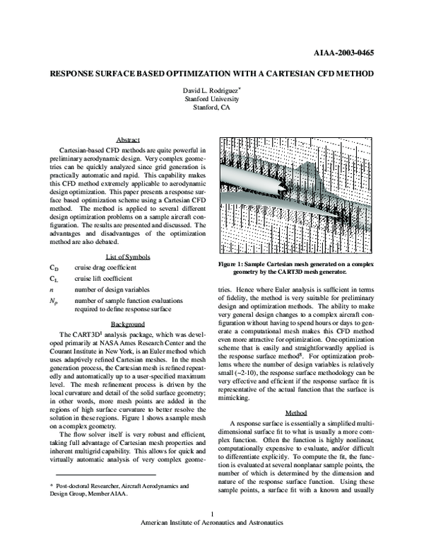 Pdf Response Surface Based Optimization With A Cartesian Cfd Method
