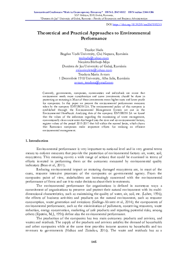 (PDF) Theoretical and Practical Approaches to Environmental Performance