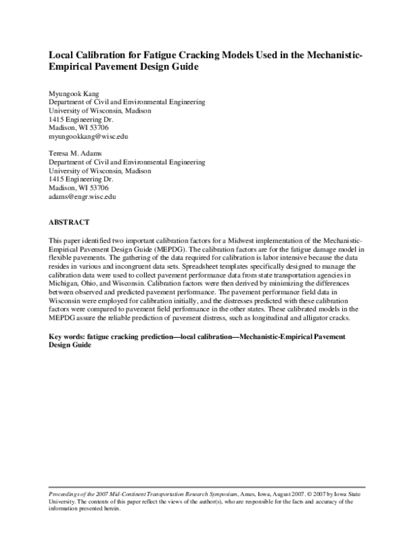 (PDF) Local Calibration for Fatigue Cracking Models in the Mechanistic-Empirical Pavement Design ...