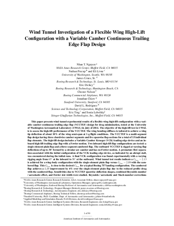(PDF) Wind Tunnel Investigation of a Flexible Wing High-Lift Configuration with a Variable ...