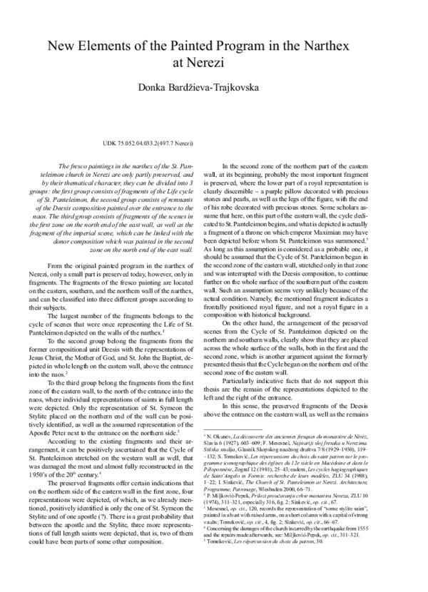 (PDF) New elements of the painted program in the narthex at Nerezi