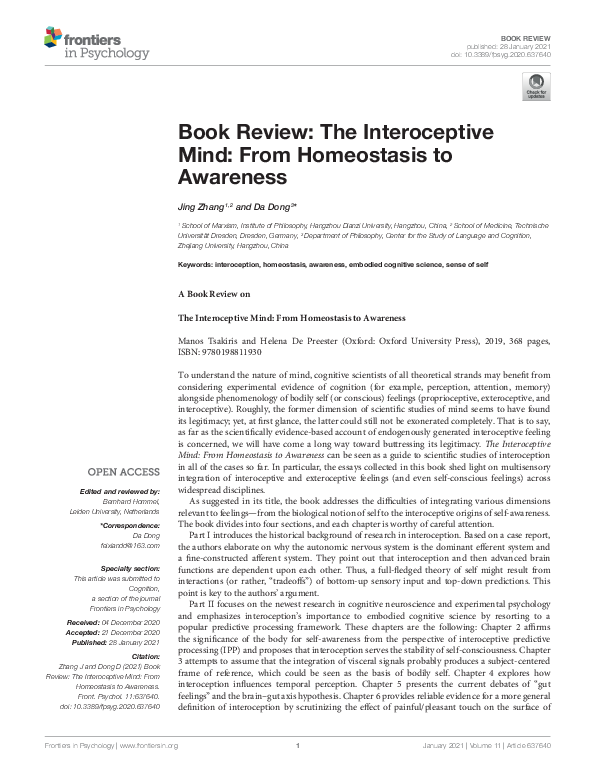 (PDF) Book Review: The Interoceptive Mind: From Homeostasis to Awareness
