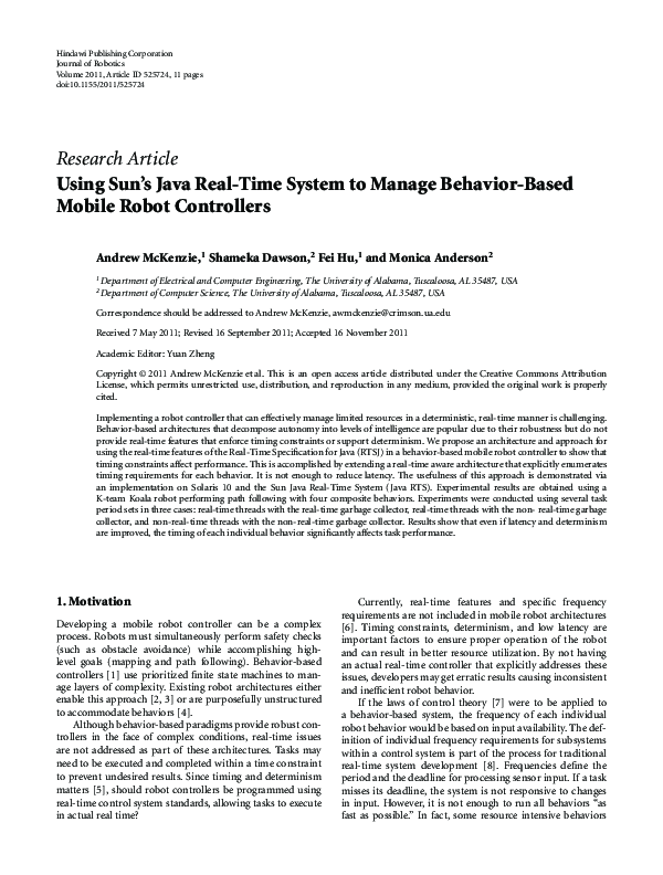 (PDF) Using Sun’s Java Real-Time System to Manage Behavior-Based Mobile ...