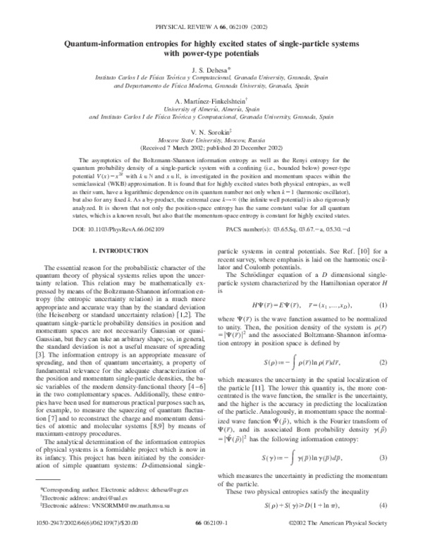 (PDF) Quantum-information entropies for highly excited states of single ...