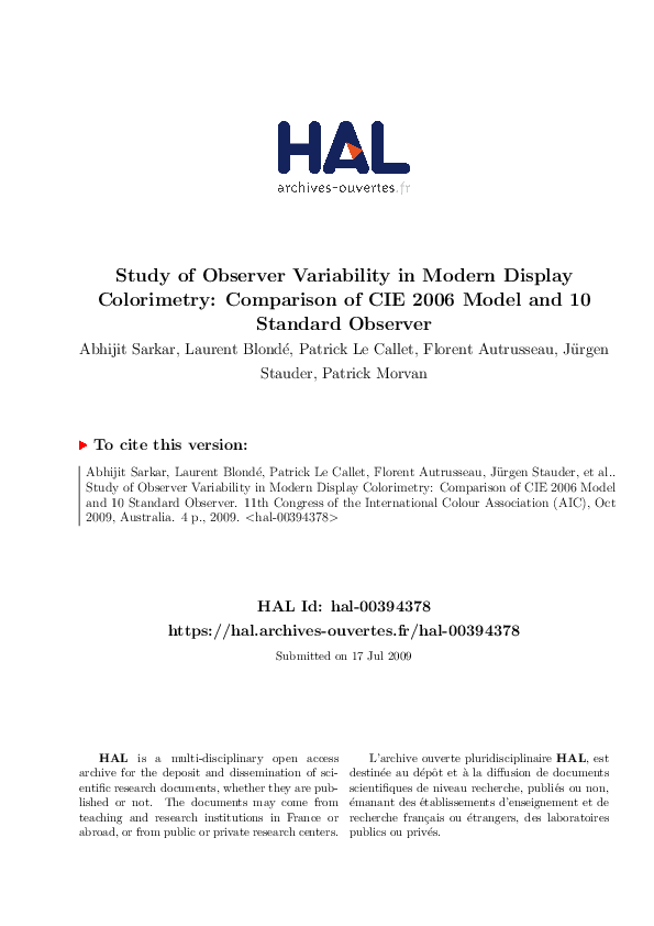 (PDF) Study of Observer Variability In Modern Display Colorimetry ...