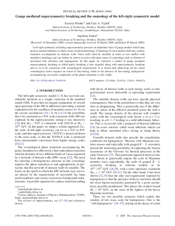 (PDF) Gauge mediated supersymmetry breaking and the cosmology of the ...