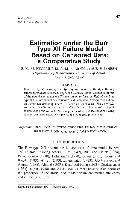 (PDF) Estimation under the Burr type XII failure model based on ...