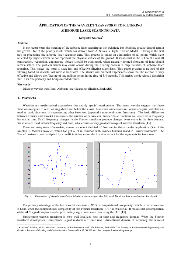 (PDF) A Pplication of the Wavelet Transform to Filtering Airborne Laser Scanning
