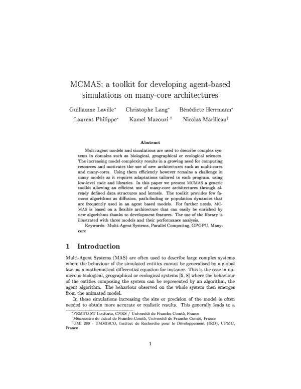 (PDF) MCMAS: A toolkit for developing agent-based simulations on many-core architectures