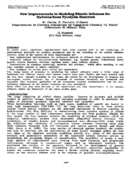 (PDF) New Improvements in Modeling Kinetic Schemes for Hydrocarbons Pyrolysis Reactors