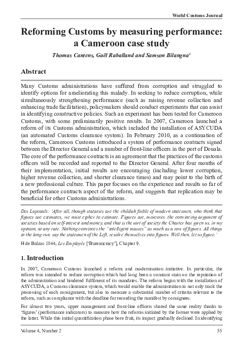 (PDF) Reforming Customs by measuring performance: a Cameroon case study
