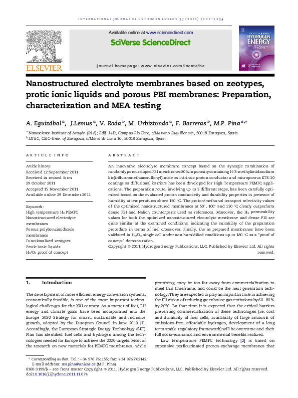 (PDF) Nanostructured electrolyte membranes based on zeotypes, protic ...