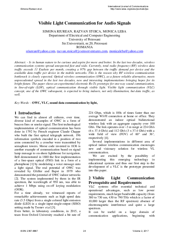 (PDF) Visible Light Communication for Audio Signals