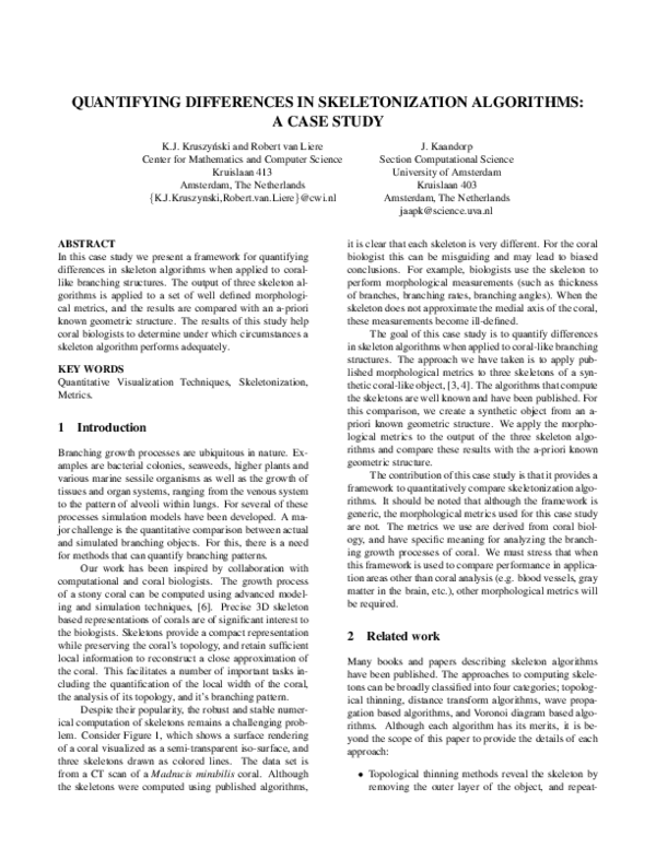 (PDF) Quantifying Differences in Skeletonization Algorithms: A Case Study