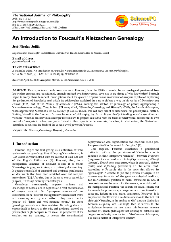 (PDF) An Introduction to Foucault's Nietzschean Genealogy