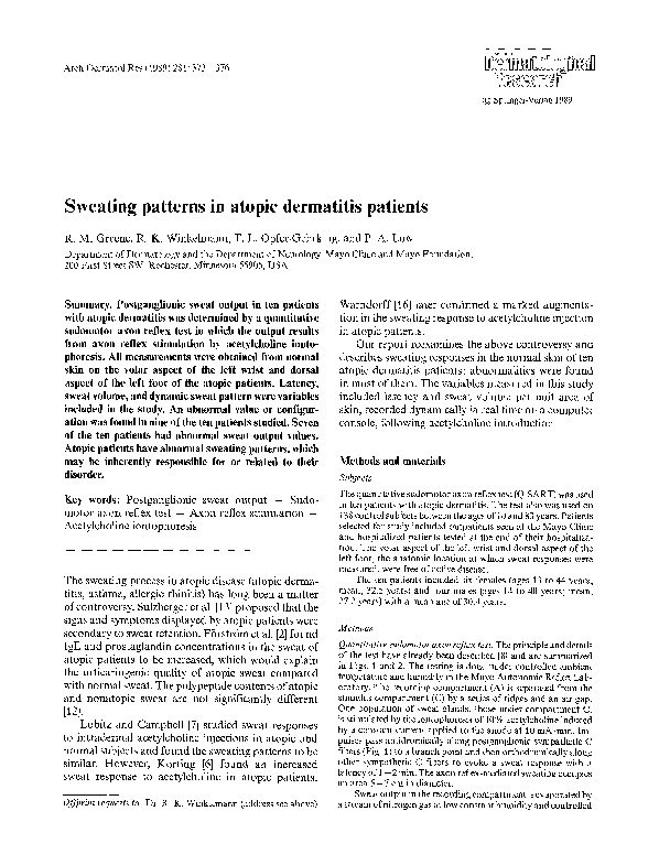 (PDF) Sweating patterns in atopic dermatitis patients