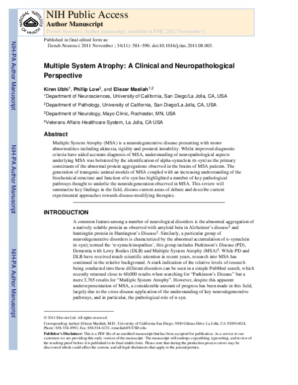 (PDF) Multiple system atrophy: a clinical and neuropathological perspective