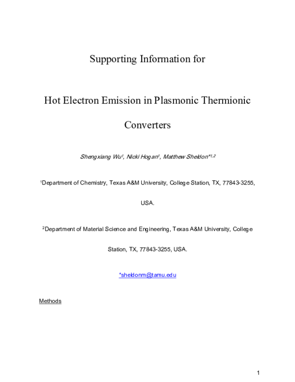 (PDF) Hot Electron Emission in Plasmonic Thermionic Converters