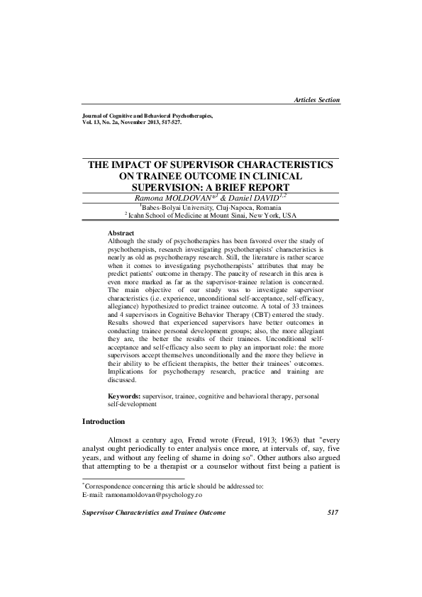 (PDF) The Impact of Supervisor Characteristics on Trainee Outcome in ...