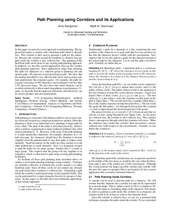 (PDF) Path Planning using Corridors and its Applications