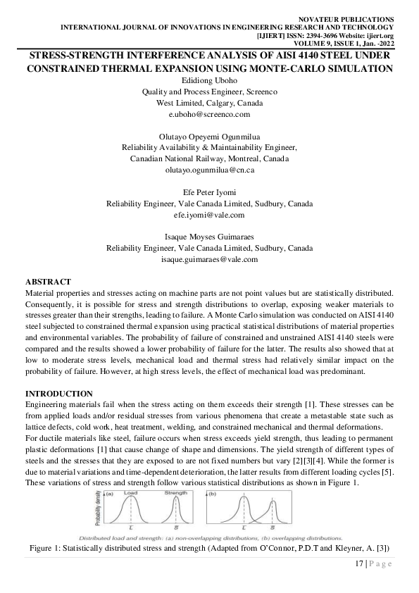 (PDF) STRESS-STRENGTH INTERFERENCE ANALYSIS OF AISI 4140 STEEL UNDER ...