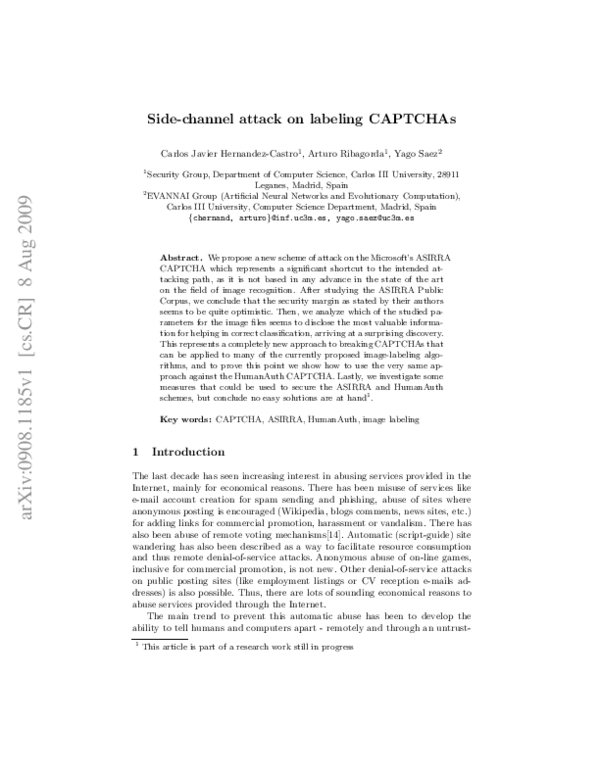 (PDF) Side-channel attack on labeling CAPTCHAs