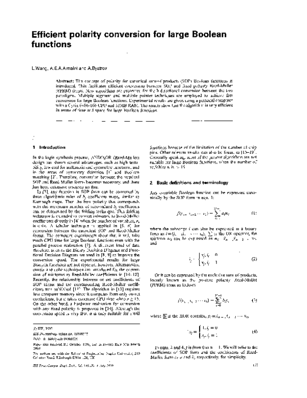 Pdf Efficient Polarity Conversion For Large Boolean Functions