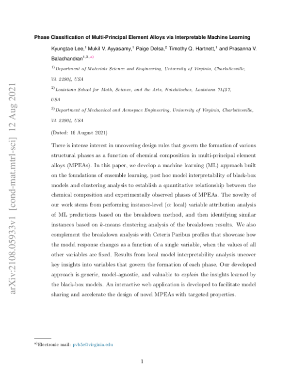 (PDF) Phase Classification of Multi-Principal Element Alloys via Interpretable Machine Learning