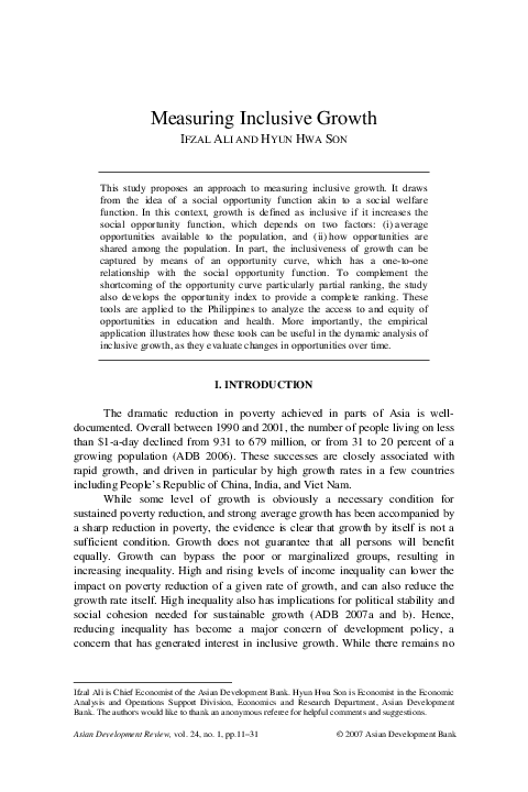 (PDF) Measuring Inclusive Growth