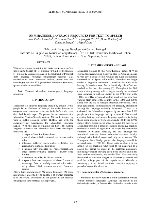 (PDF) On Mirandese language resources for text-to-speech