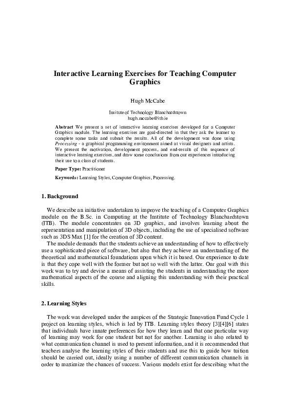 (PDF) Interactive Learning Exercises for Teaching Computer Graphics