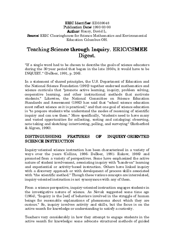 (PDF) Teaching science through inquiry. ERIC/CSMEE Digest