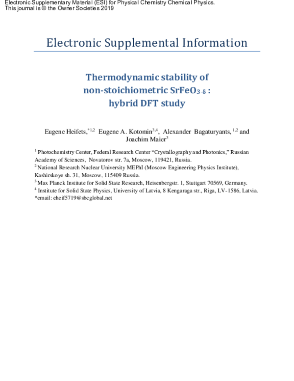 (PDF) Thermodynamic stability of non-stoichiometric SrFeO3-δ : a hybrid ...