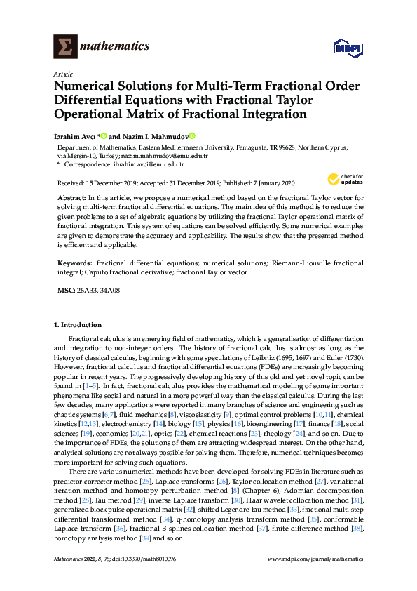 Pdf Numerical Solutions For Multi Term Fractional Order Differential Equations With Fractional