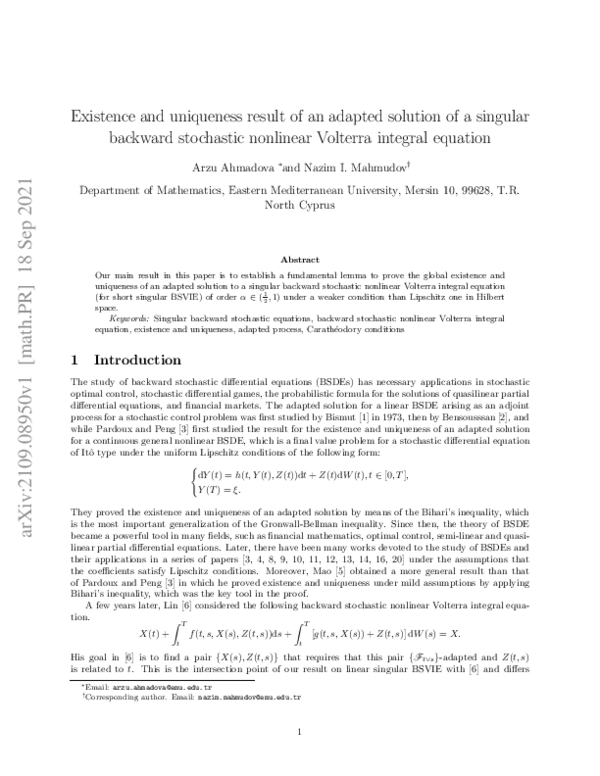 Pdf Existence And Uniqueness Result Of An Adapted Solution Of A
