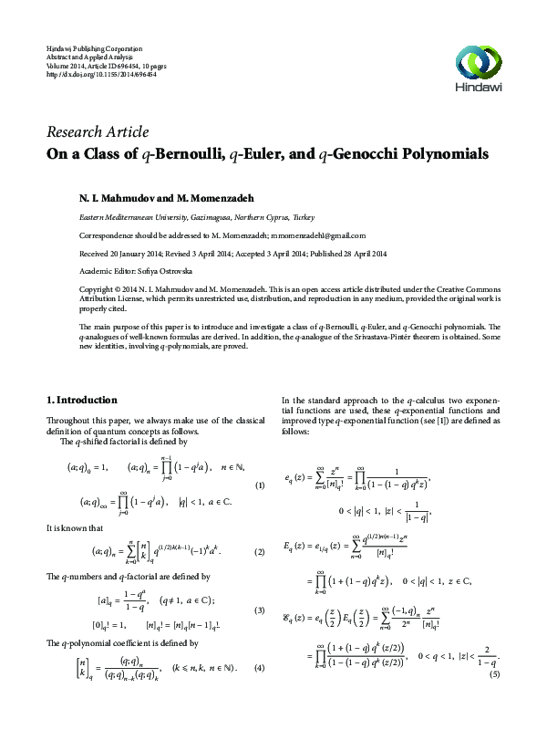 Pdf On A Class Of Bernoulli Euler And Genocchi Polynomials