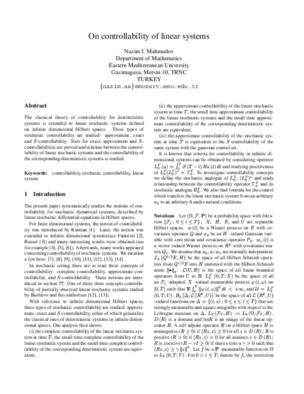 (PDF) On controllability of linear systems