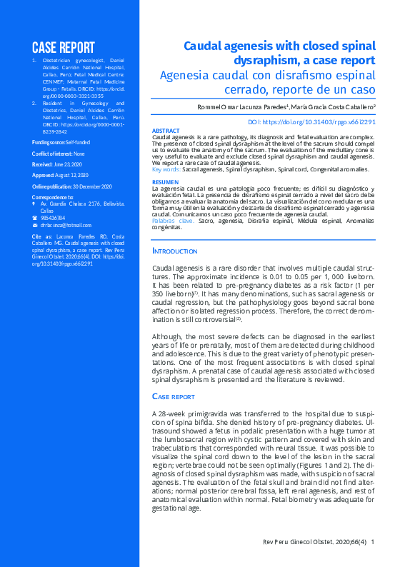 (PDF) Caudal agenesis with closed spinal dysraphism , a case report ...